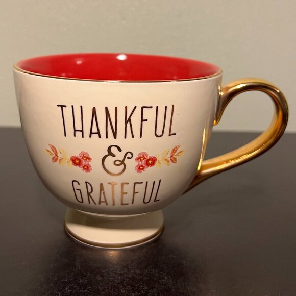 Paper Source | Dining | Thankful Grateful Pedestal Mug Metallic Gold ...